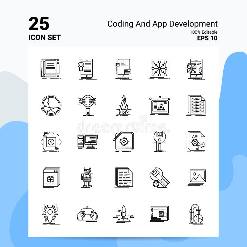 25 Coding and App Development Icon Set. 100 Editable EPS 10 Files Stock ...