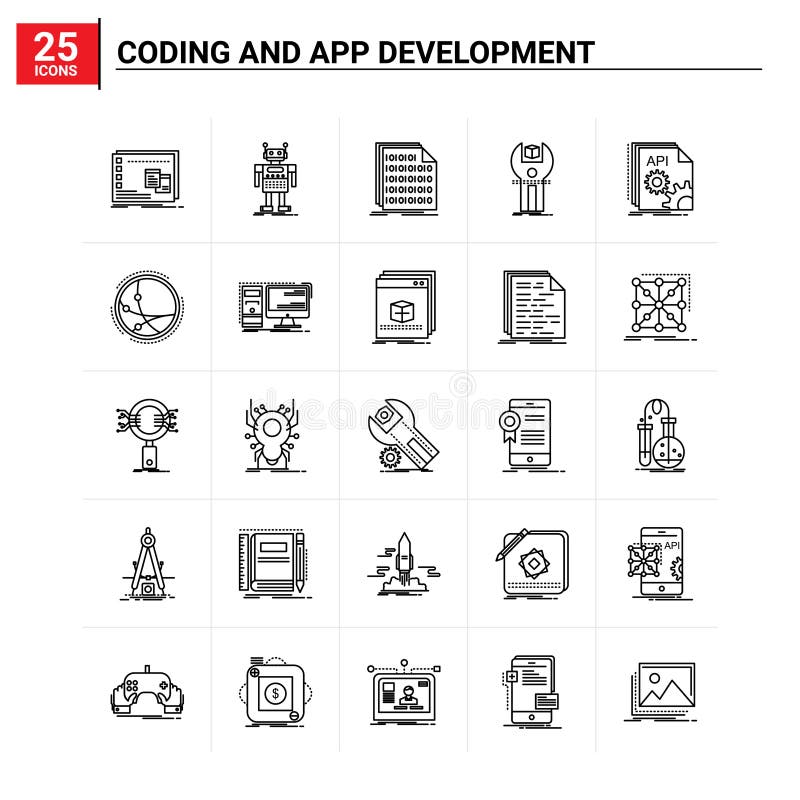 25 Web Development Icon Set. 100 Editable EPS 10 Files Stock Vector ...