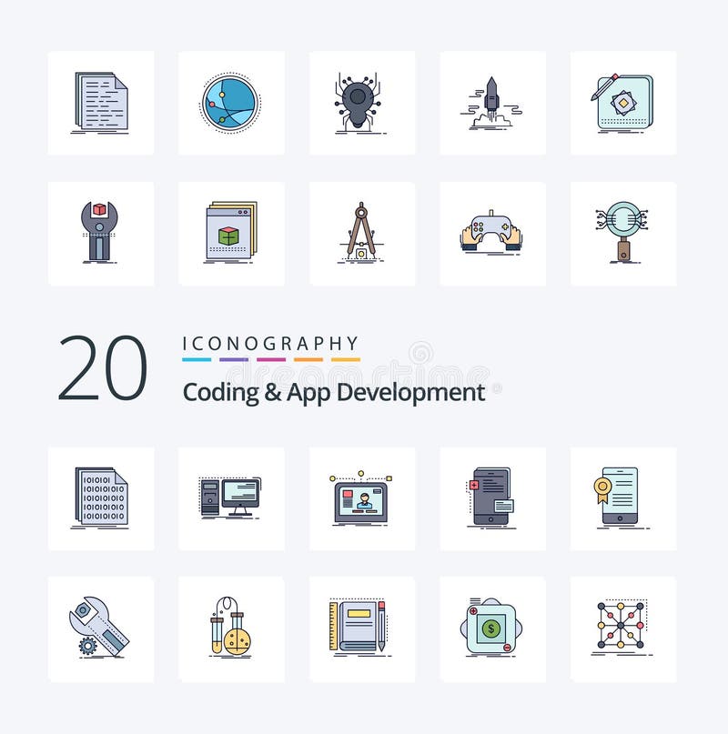 20 Coding And App Development Line Filled Color Icon Pack Like Mobile Frontend Workstation