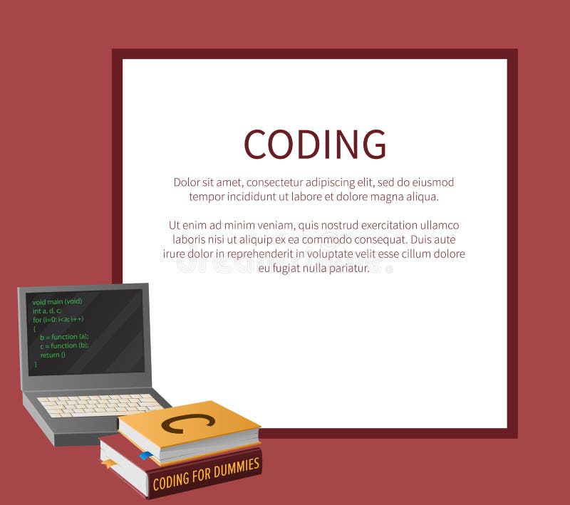 Coding Banner With Portable Computer And Textbooks Stock Vector