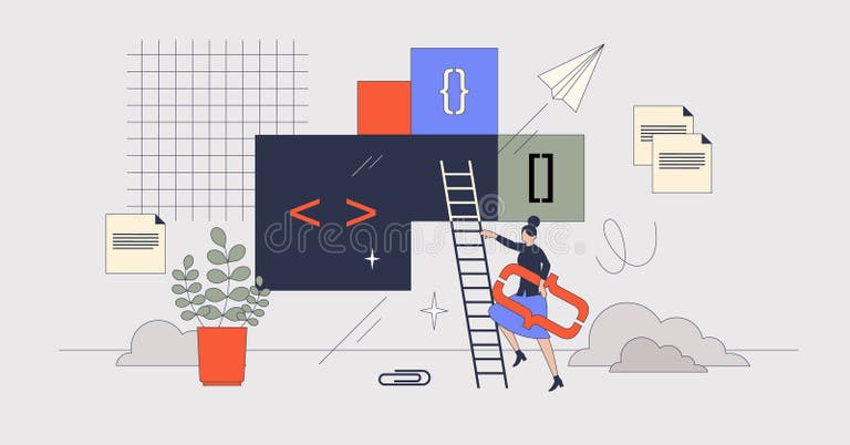 Coding Blocks for Programming Language Tiny Person Neubrutalism Concept ...