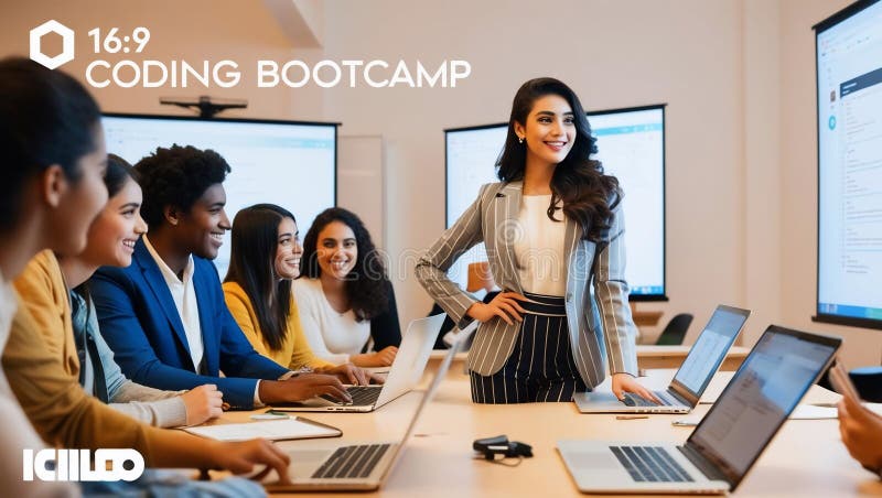 Coding Bootcamp: Diverse Team Learning Computer Programming Stock Illustration - Illustration of ...