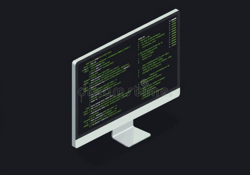Coding on Computer Screen with Isometric Style and Dark Background ...