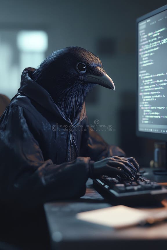 Coding Crow: a Tech Savvy Avian Stock Illustration - Illustration of ...