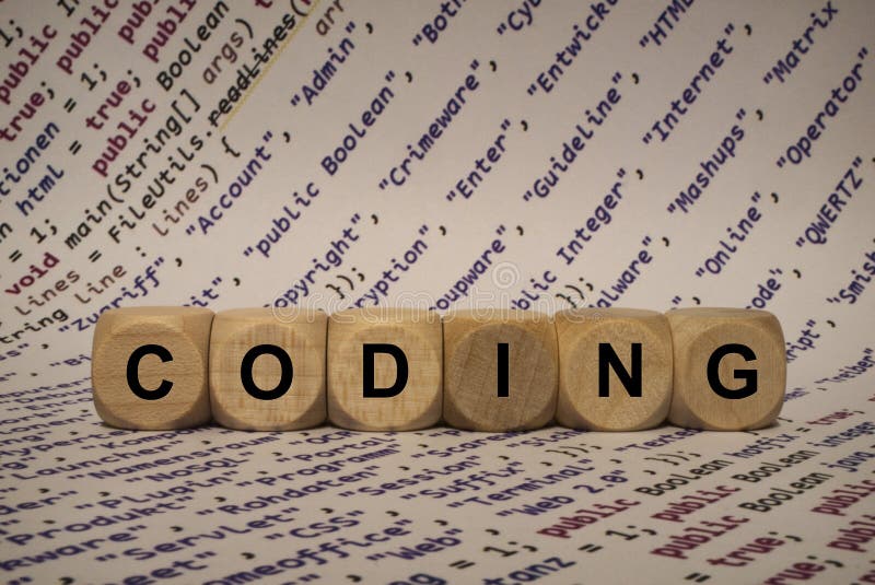 Coding Cube With Letters And Words From The Computer Software Internet Categories Wooden