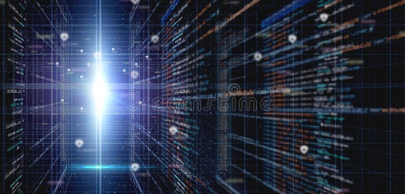 Coding Cyber Hologram And Programming By Dark Background For Information Connection And Data