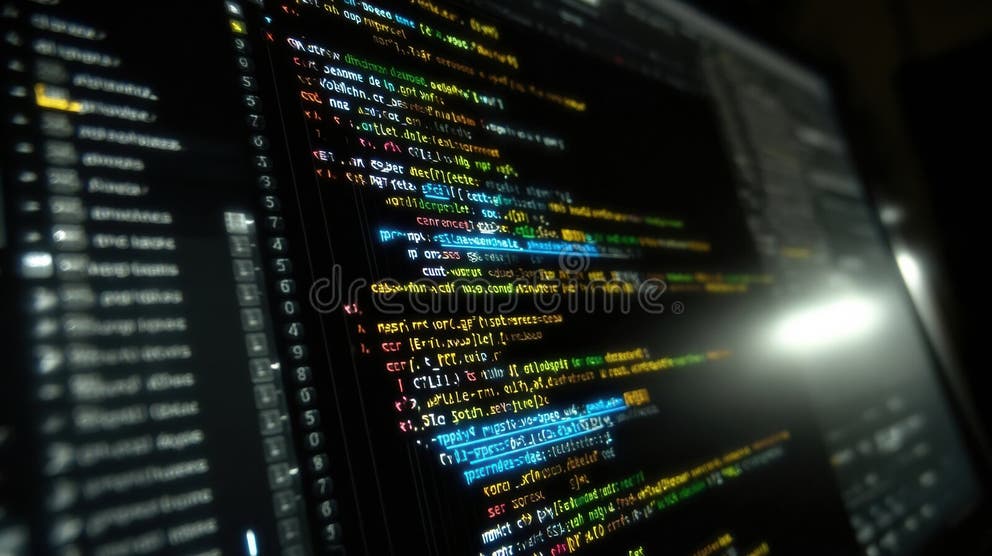 Coding in a Dark Environment with Colorful Syntax Highlighting on a Computer Screen Stock Photo ...
