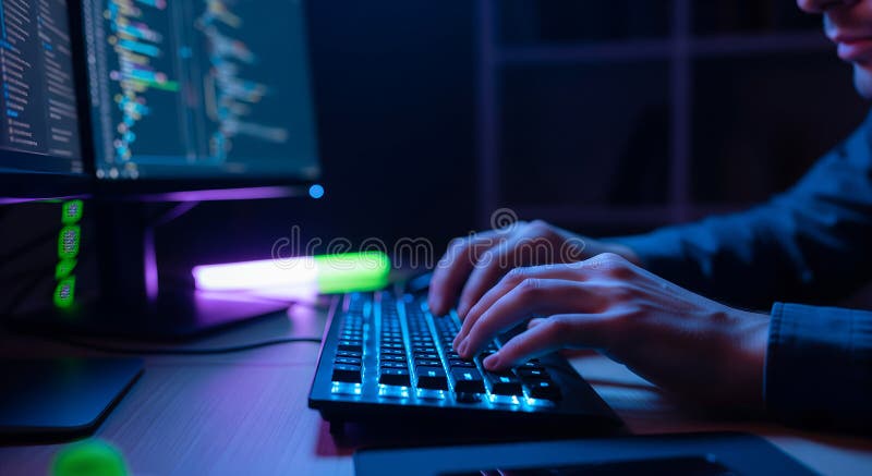 Coding in the Dark: Programmer at Work Stock Image - Image of ...