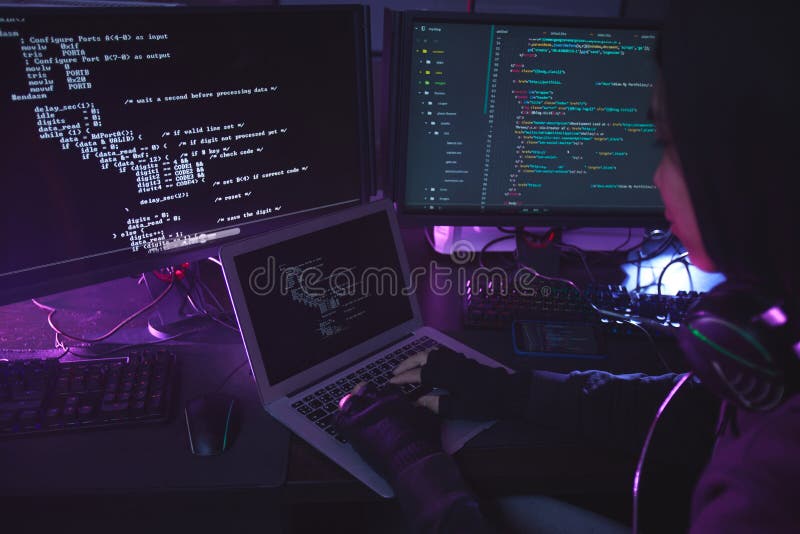 Computer Hacker in Dark stock photo. Image of working - 171320640