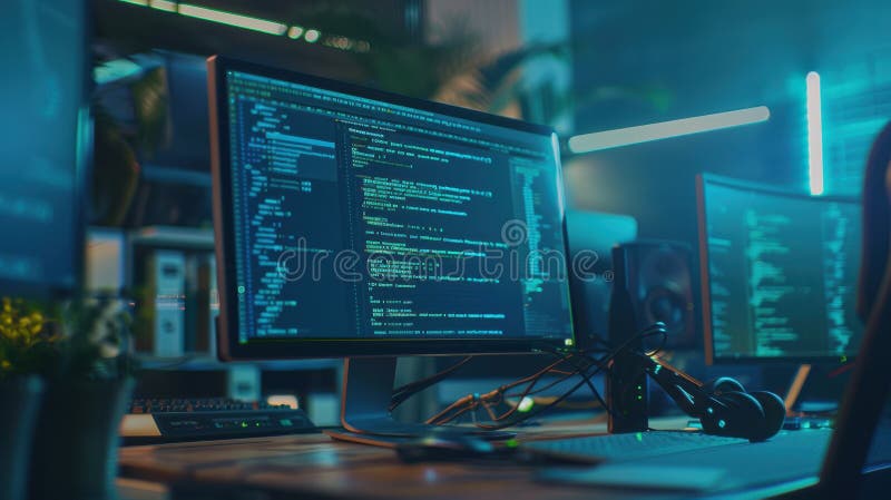 The Coding Desk Setup. AI Generated Stock Photo - Image of desk, data: 375990670
