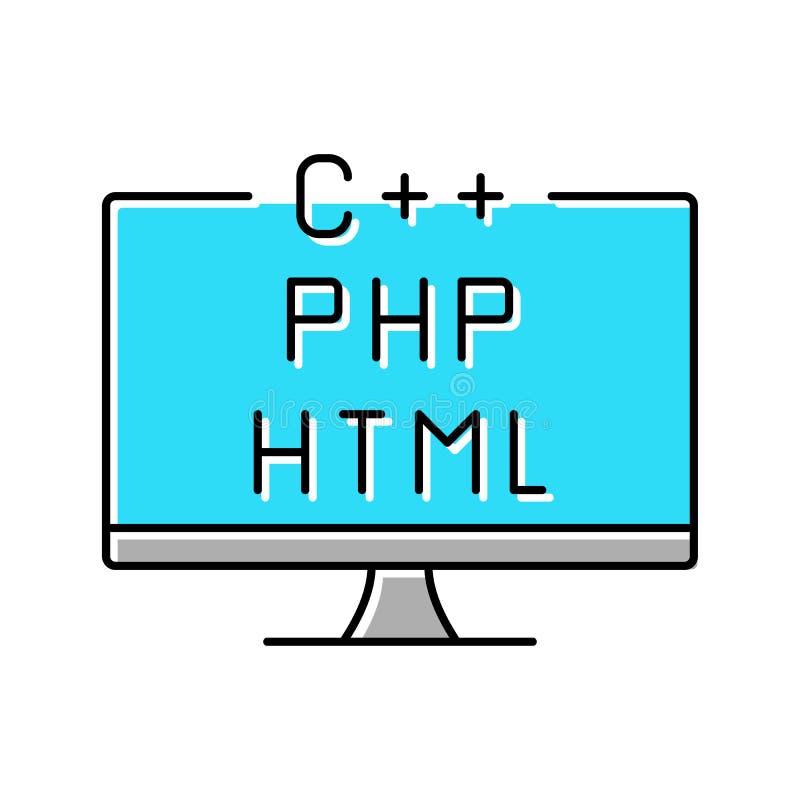 Coding on Different Program Languages Color Icon Vector Illustration ... Coding on Different Program Languages Color Icon Vector Illustration ...