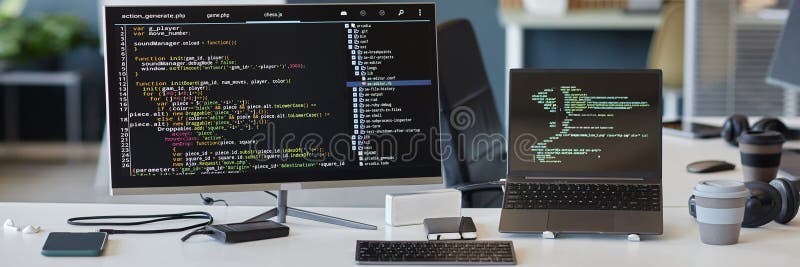 Coding Environment Showing Code on Multiple Devices Stock Image - Image ...
