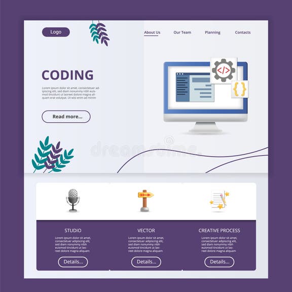 Coding Flat Landing Page Website Template. Studio, Vector, Creative ...