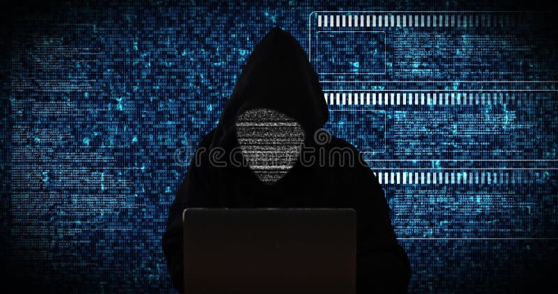 Hacker Laptop And Coding Overlay Of Language For Data Transfer Binary Code And Programming