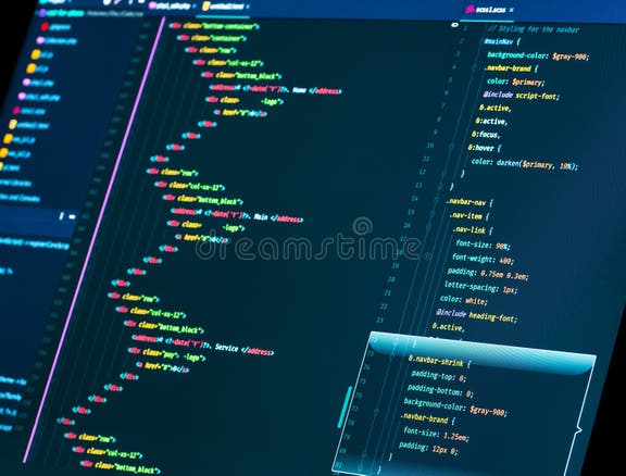 Coding HTML and Css in the Editor, Close Up. Web or Application ...