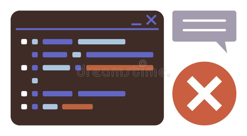 Code Debugging with Error Alert Popup and Communication Message Box Stock Vector - Illustration ...