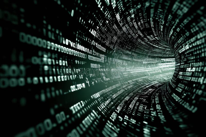 Coding Language Text Forms An Abstract Tunnel Of Binary Data Depicting A Digital World Stock