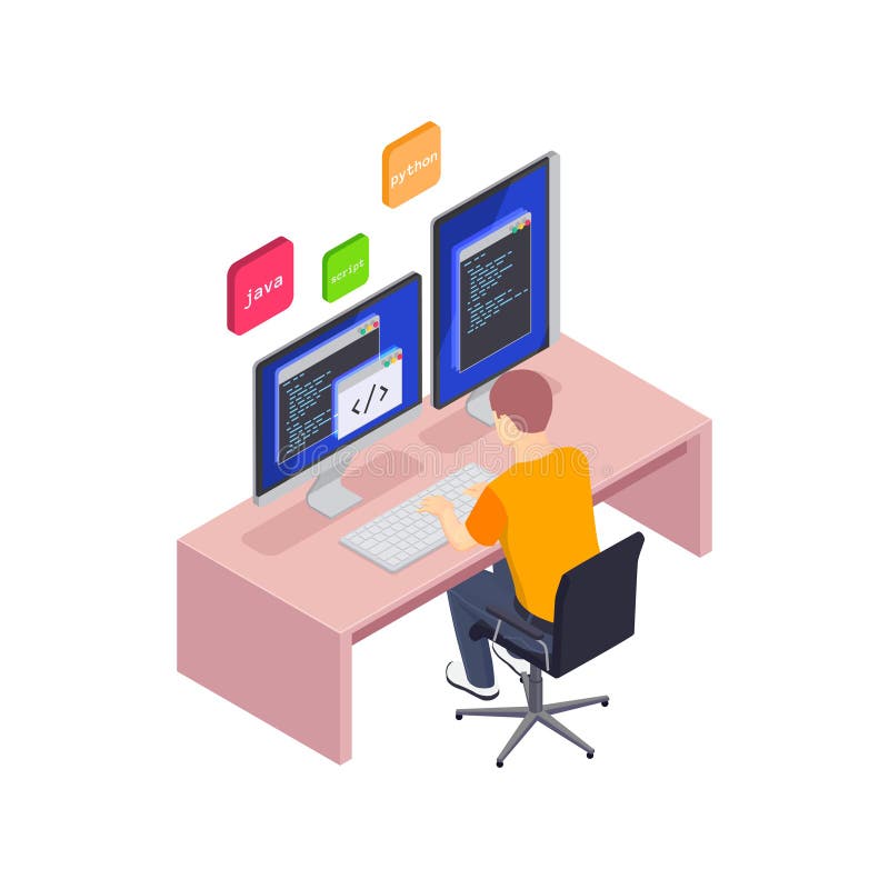 Programming Coding Development Isometric Flowchart Stock Vector