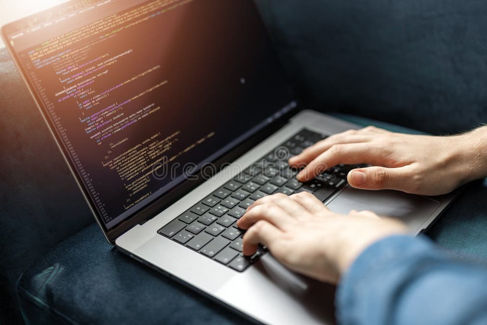 Coding on laptop stock image. Image of home, connection - 255778961