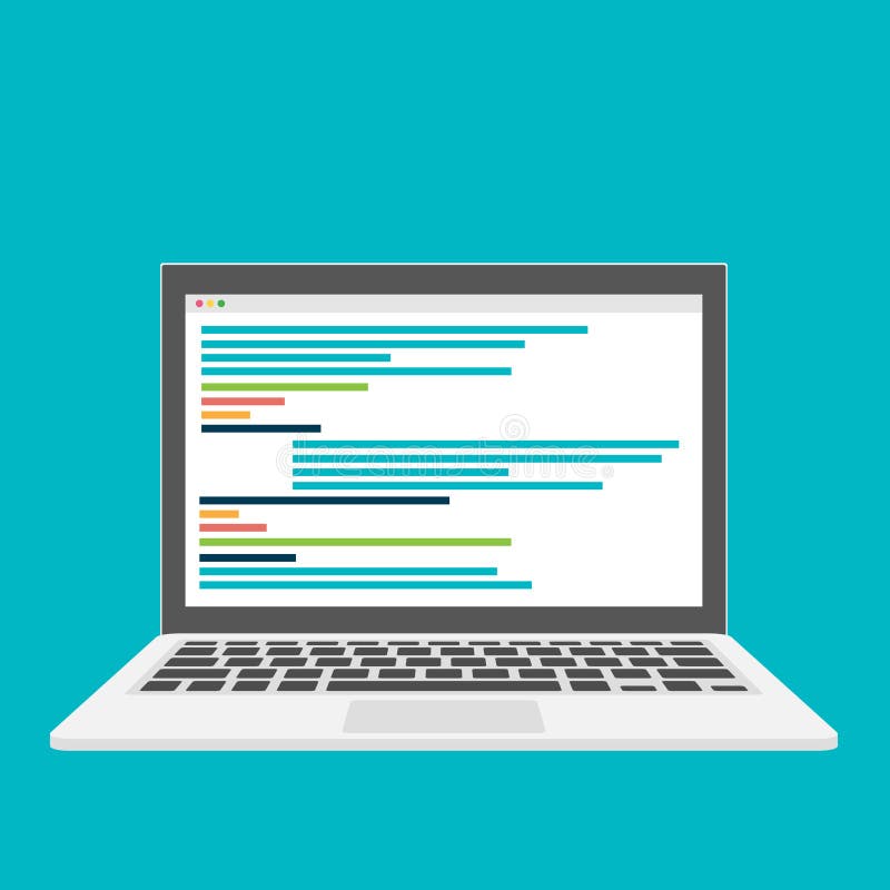 Coding on the Laptop Concept, Flat Design. Vector Illustration Stock ...