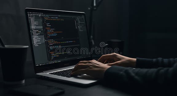 Coding on Laptop Screen at Night Programming and Development Concept Stock Illustration ...