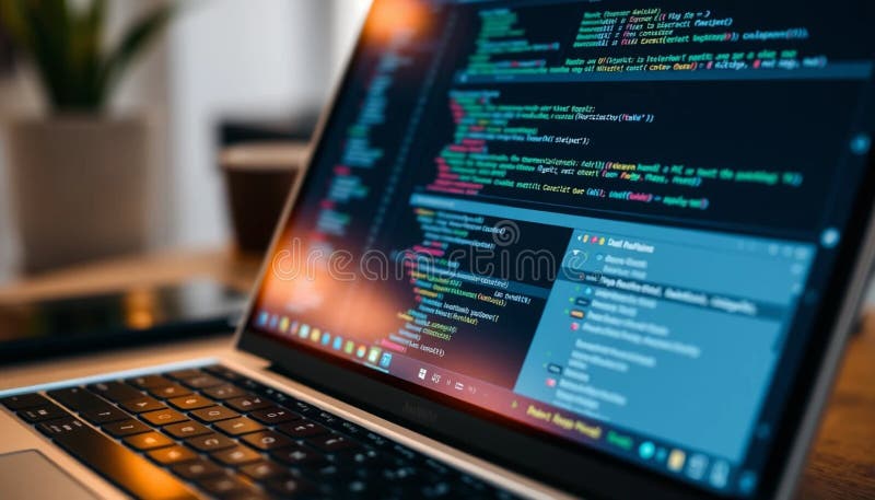 Coding Laptop Screen Showing Software Development Blurred Background Stock Photos - Free ...