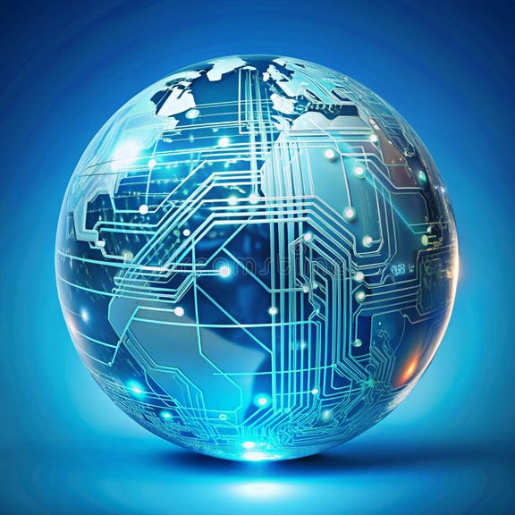 Coding Lines and Circuit Connections Inside a Globe Stock Illustration ...