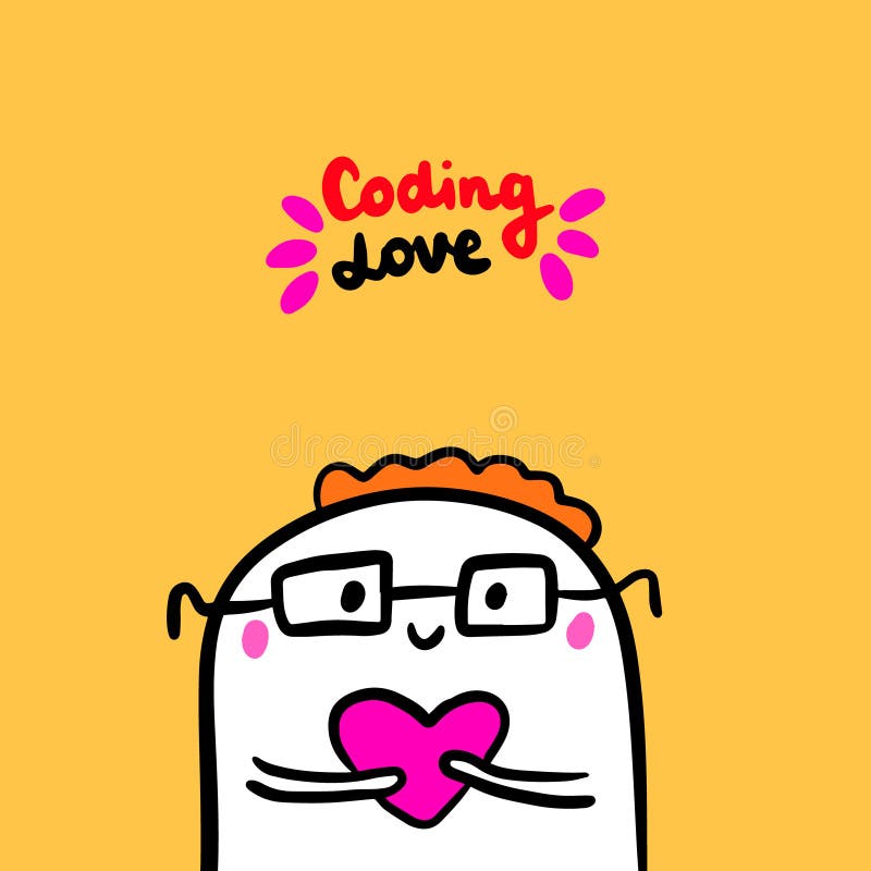 Coding is Love Hand Drawn Illustration with Cute Creature Monster in ...