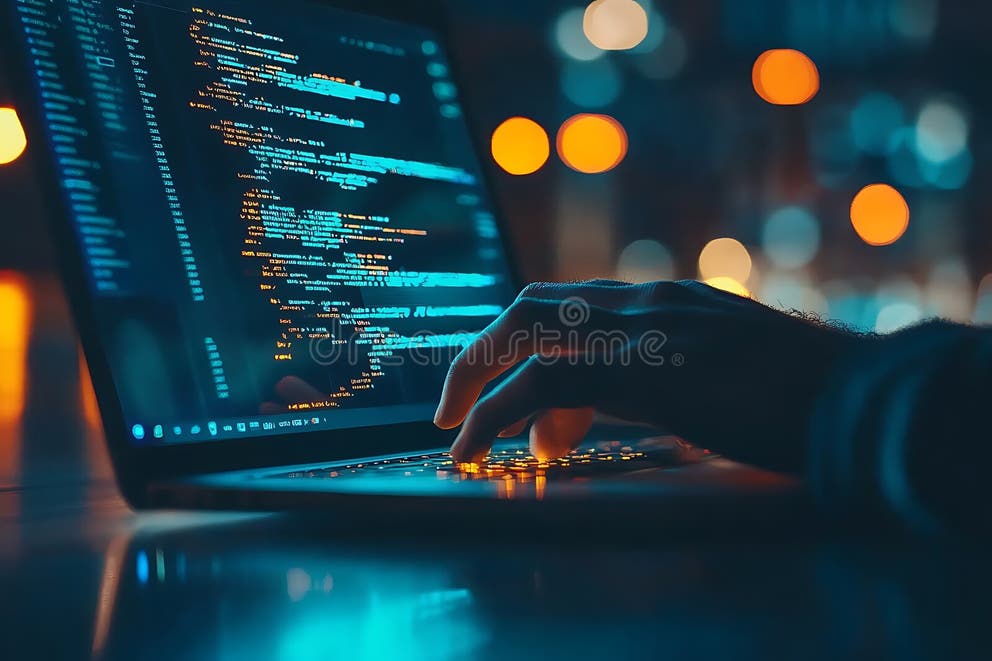 Coding at Night stock illustration. Illustration of tech - 350769912