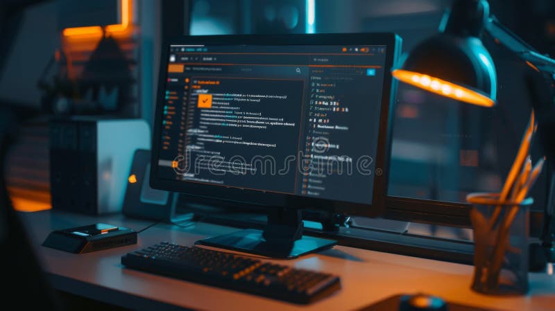 The Coding Office Desk. AI Generated Stock Image - Image of internet, modern: 373339391