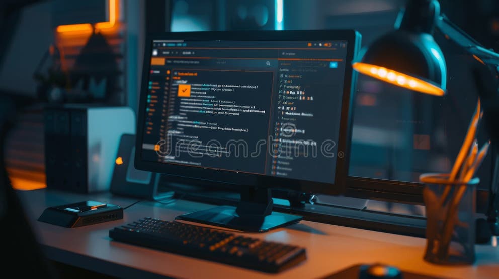 The Coding Office Desk. AI Generated Stock Image - Image of internet ...