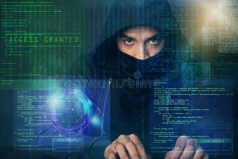 Coding Overlay And Hacker On Laptop In Dark For Programming Malware And Information Technology