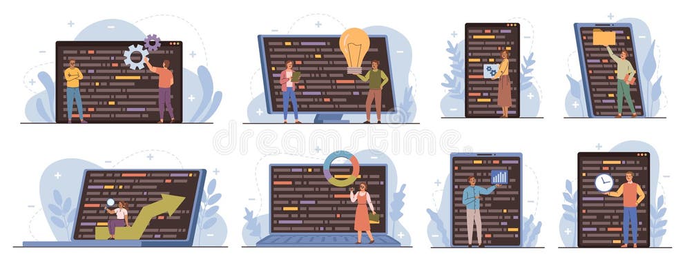 Coding Programmer and Big Devices Stock Vector - Illustration of tech ...
