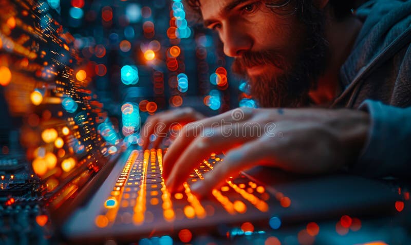 Coding Programmer Working On Laptop With Circuit Board And Javascript