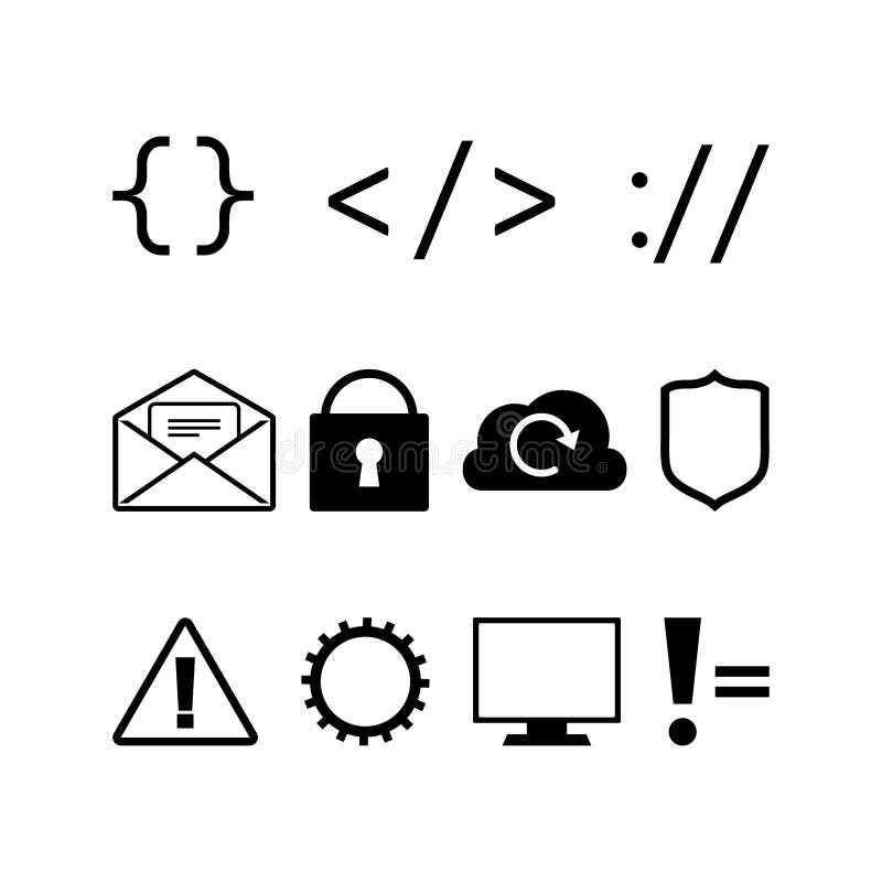 Coding Programming Computer Symbol Black Icon Set Vector Stock Vector 8096