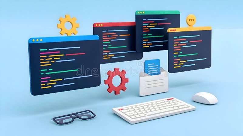 Coding and Programming Concept with Code Windows and Computer Peripherals Stock Illustration ...