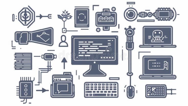 Coding and Programming Doodle Icons. Algorithm Scheme To Develop ...