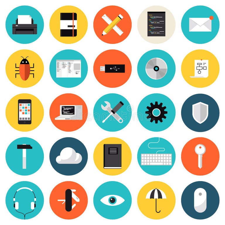 Coding and Programming Flat Icons Set Stock Vector - Illustration of ...