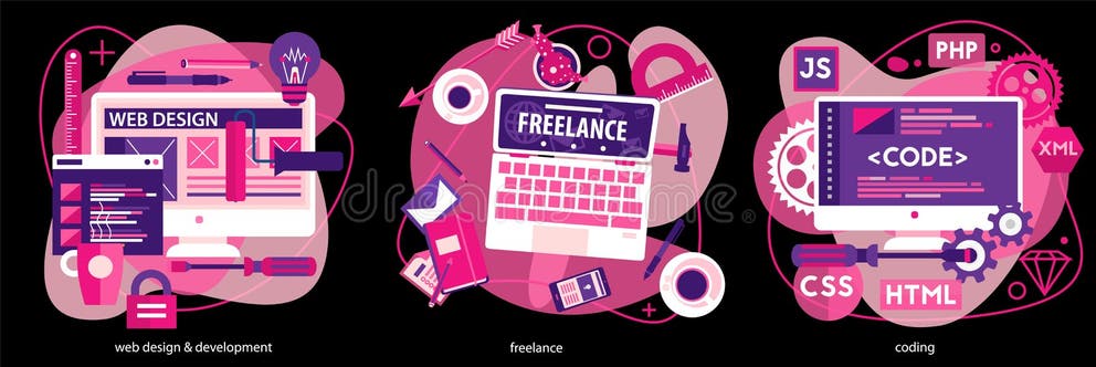 Coding, Programming, Scripting and Development Concept Banners Stock Illustration - Illustration ...