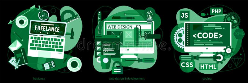 Programming Development And Coding Concept Banners Stock Vector