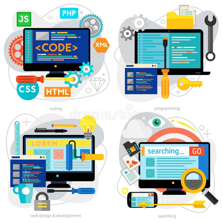 Coding, Programming, Scripting and Development Concept Banners Stock ...