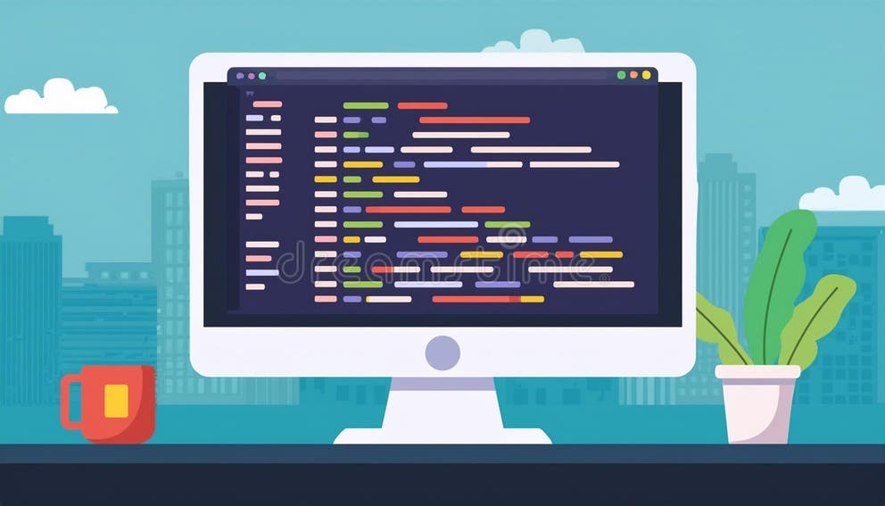 Coding and Programming Software on Window Computer Screen Concept, Vector Flat Design ...