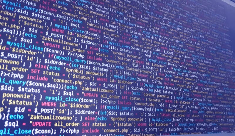 Coding Programming Source Code Screen Abstract Technology Background Cyber Attack Or Security