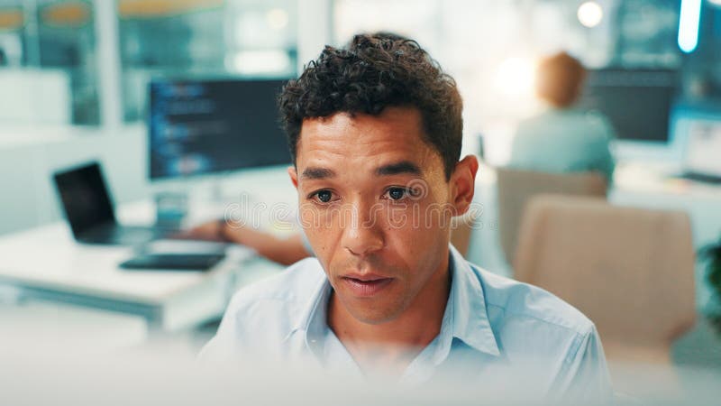 Coding Reading And Man On Computer In Office For Problem Solving Web Development And Insight