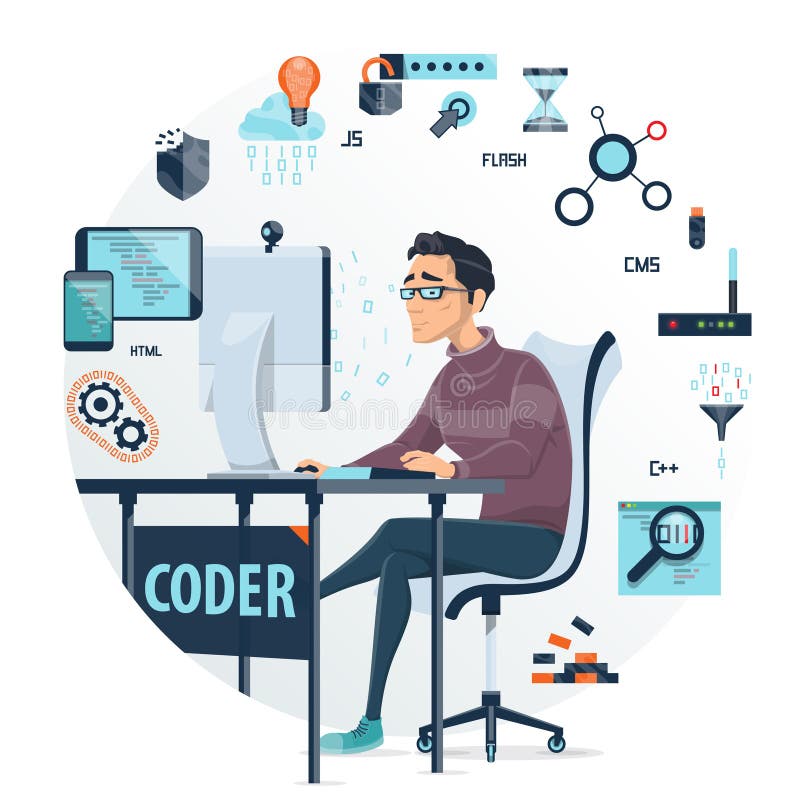Coding Round Composition stock vector. Illustration of database - 213779553