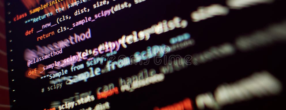 Coding Script Text on Screen. Notebook Closeup Photo. Running Computer Data Programming. Stock ...