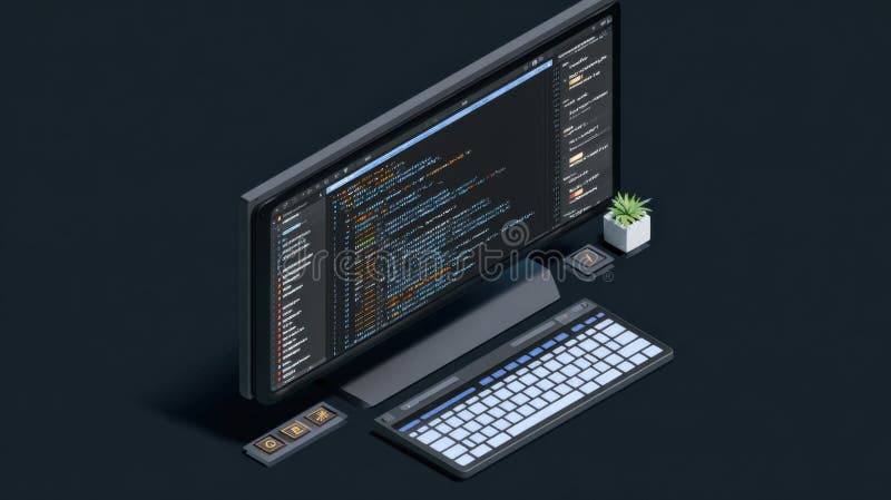 Coding Setup with Desktop Computer Displaying Programming Code and Minimalist Accessories on ...
