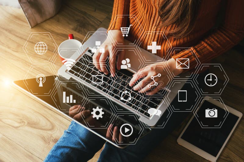 Social Media and Marketing Virtual Icons Digital Marketing Media in ...