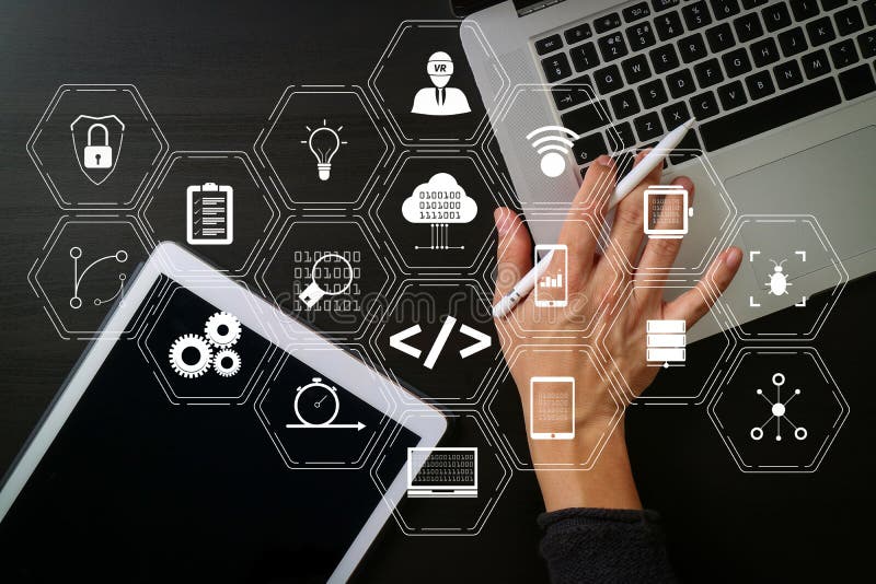 Cyber Security Internet and Networking Concept.Businessman Hand Stock ...