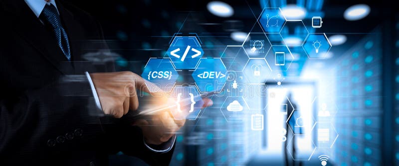 Coding Software Developer Work with Augmented Reality Dashboard ...